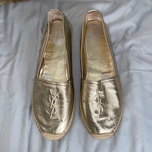 Yves Saint Laurent | Shoes | Saint Laurent Gold Metallic Ysl ...